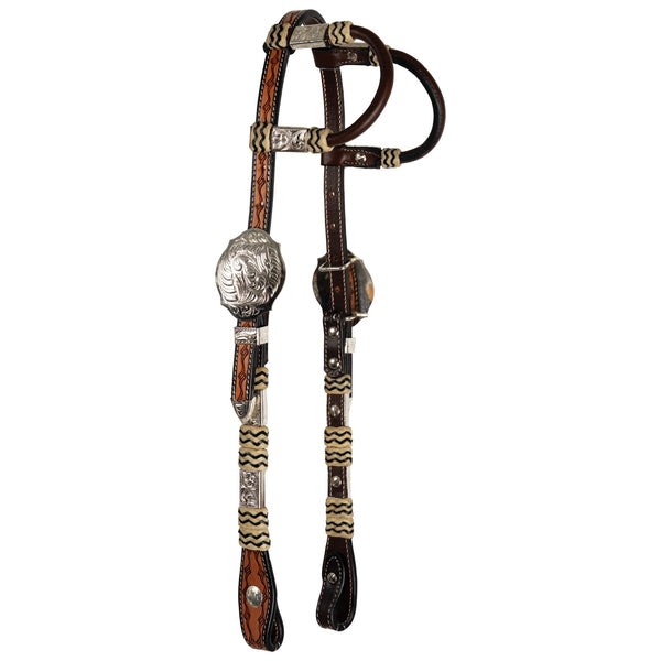 Schneiders® Two Ear Tooled Show Headstall with Rawhide Accents